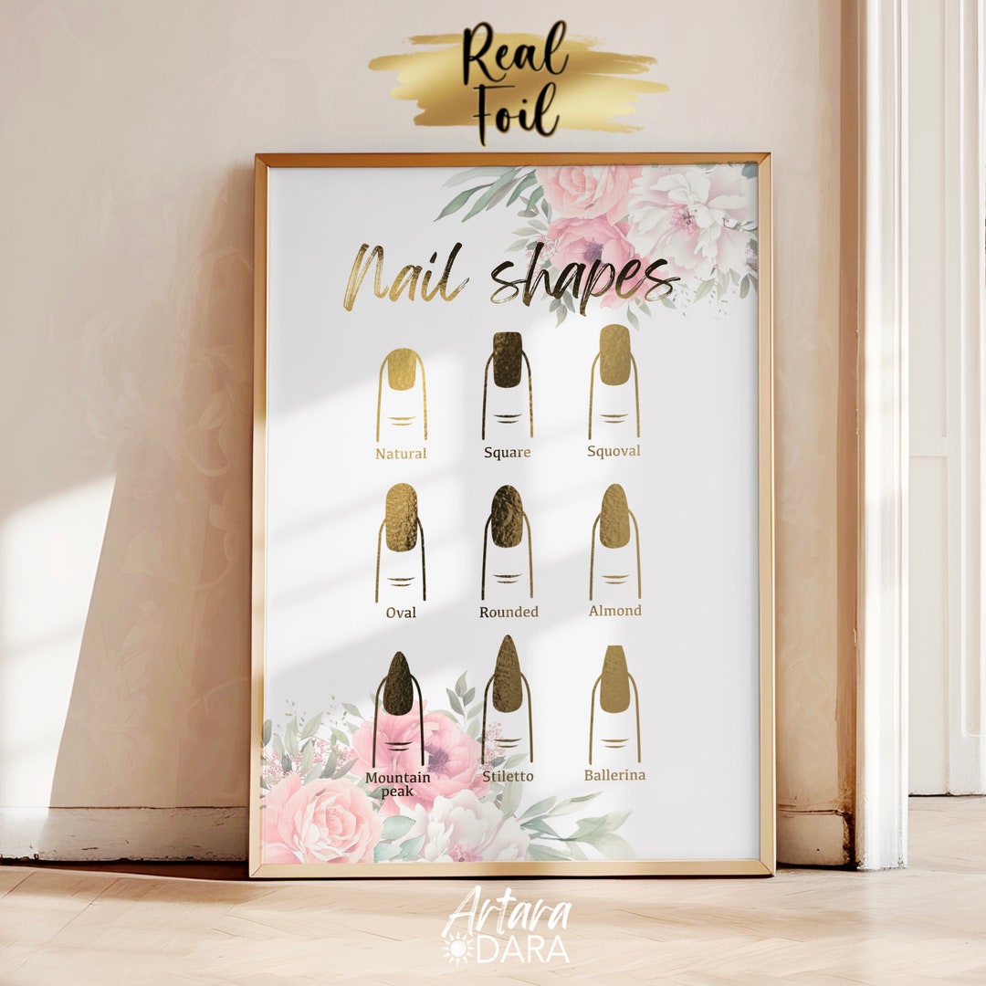 Nails Wall Art, Nails Salon Decor, Real Foil Print, Nail Shapes Chart ...
