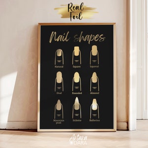 Nail Shapes Poster, Real Foil Print, Nails Salon Decor, Nails Artist ...