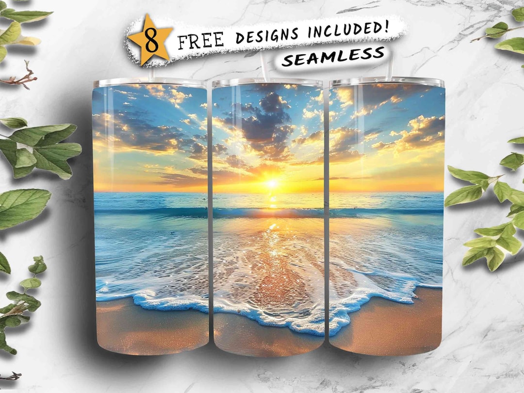 Beach Sunset Tumbler Wrap Scene PNG, Summer Ocean Designs, 20oz ...