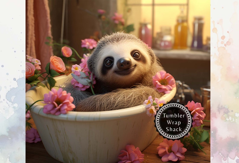 3D Cute Sloth Tumbler Wrap 20oz Sublimation PNG Straight & Tapered ...