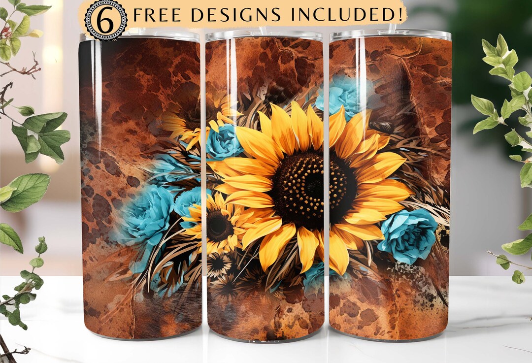 Sunflower Cow Print Tumbler Wrap, 20 Oz Sublimation Designs, Western ...