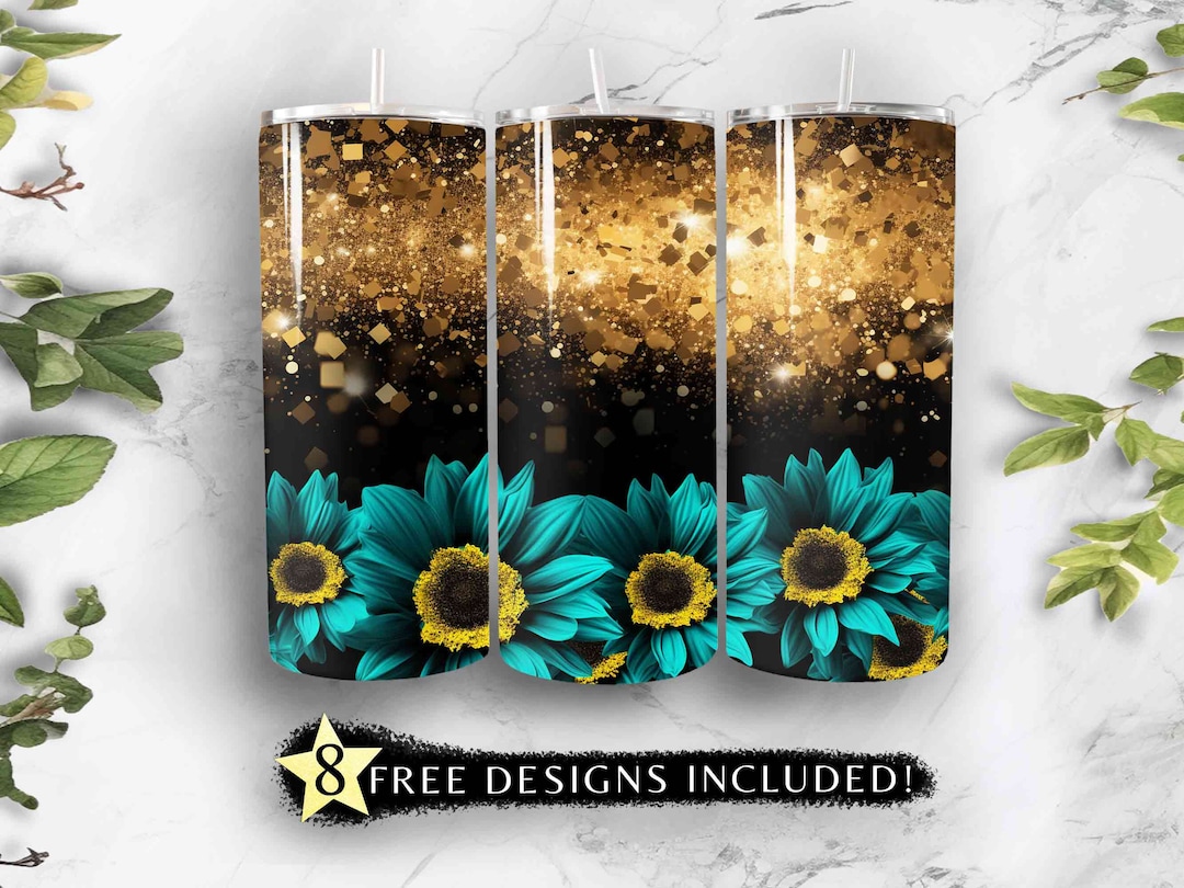 Teal Sunflower & Glitter Sparkle Tumbler Wrap, 20 Oz Tumbler Wrap ...