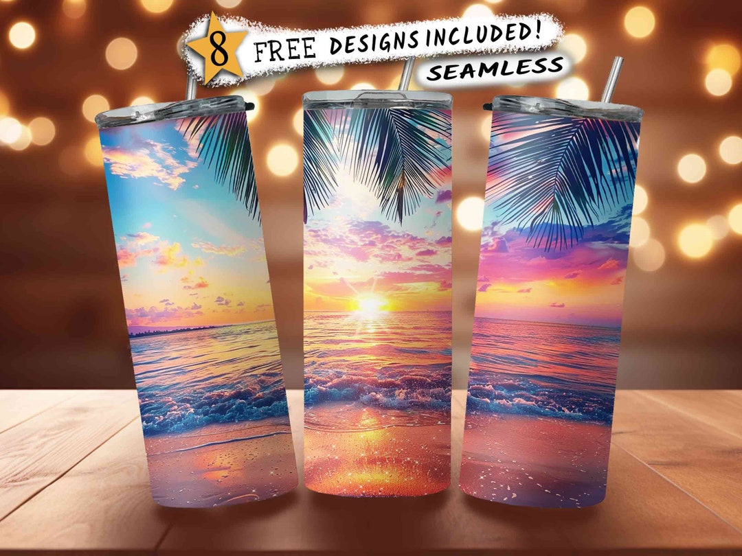 Sunset Beach Tumbler Wrap Scene PNG, Summer Ocean Designs, 20oz ...