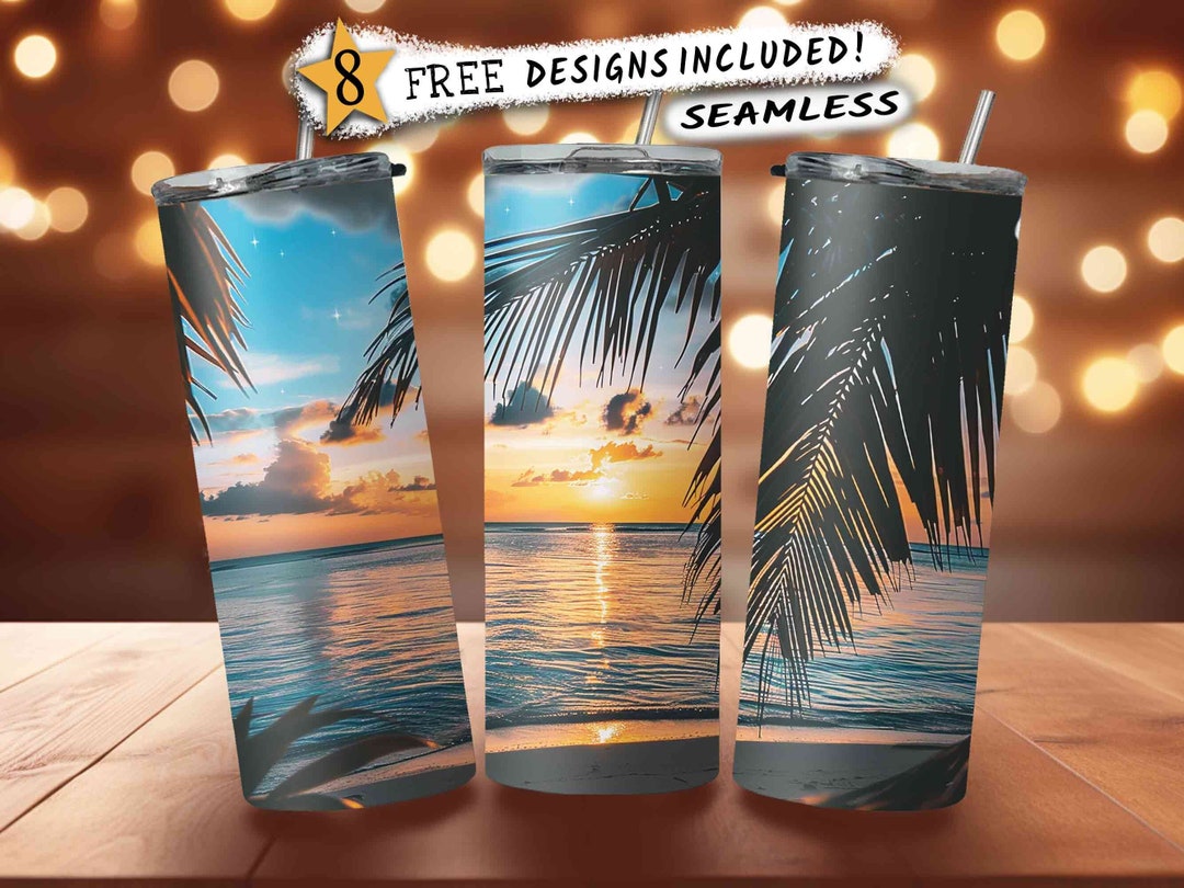 Beach Sunset Scene Tumbler Wrap PNG, Summer Ocean Designs, 20oz ...