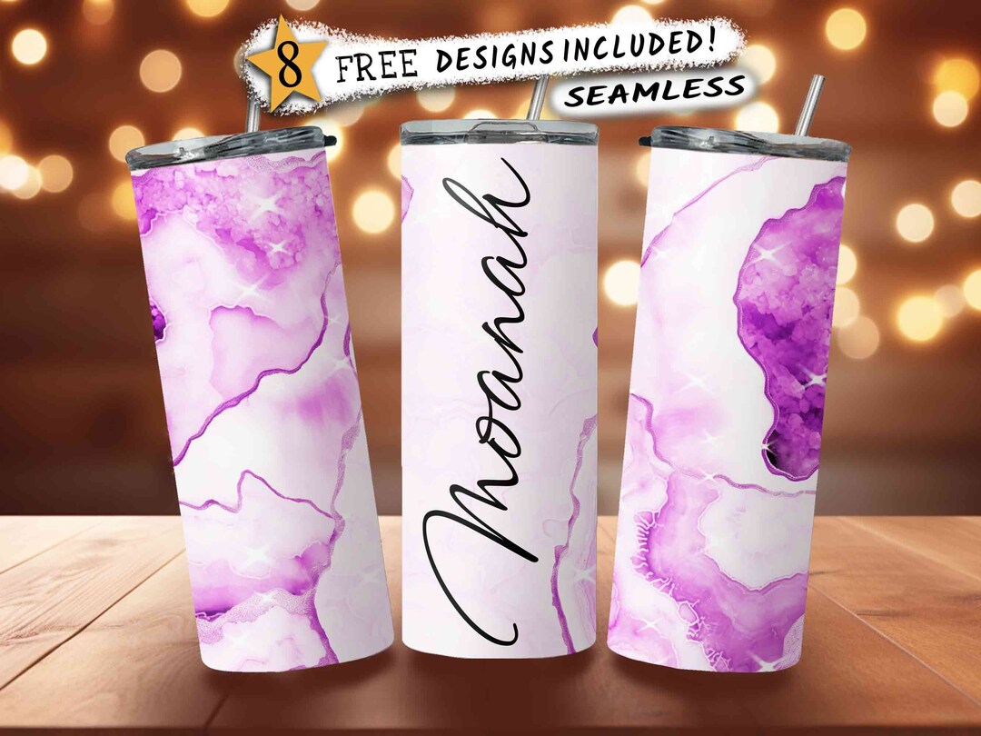 Purple Add a Name Marble Agate Tumbler PNG, Custom Geode Wrap, Sparkly ...