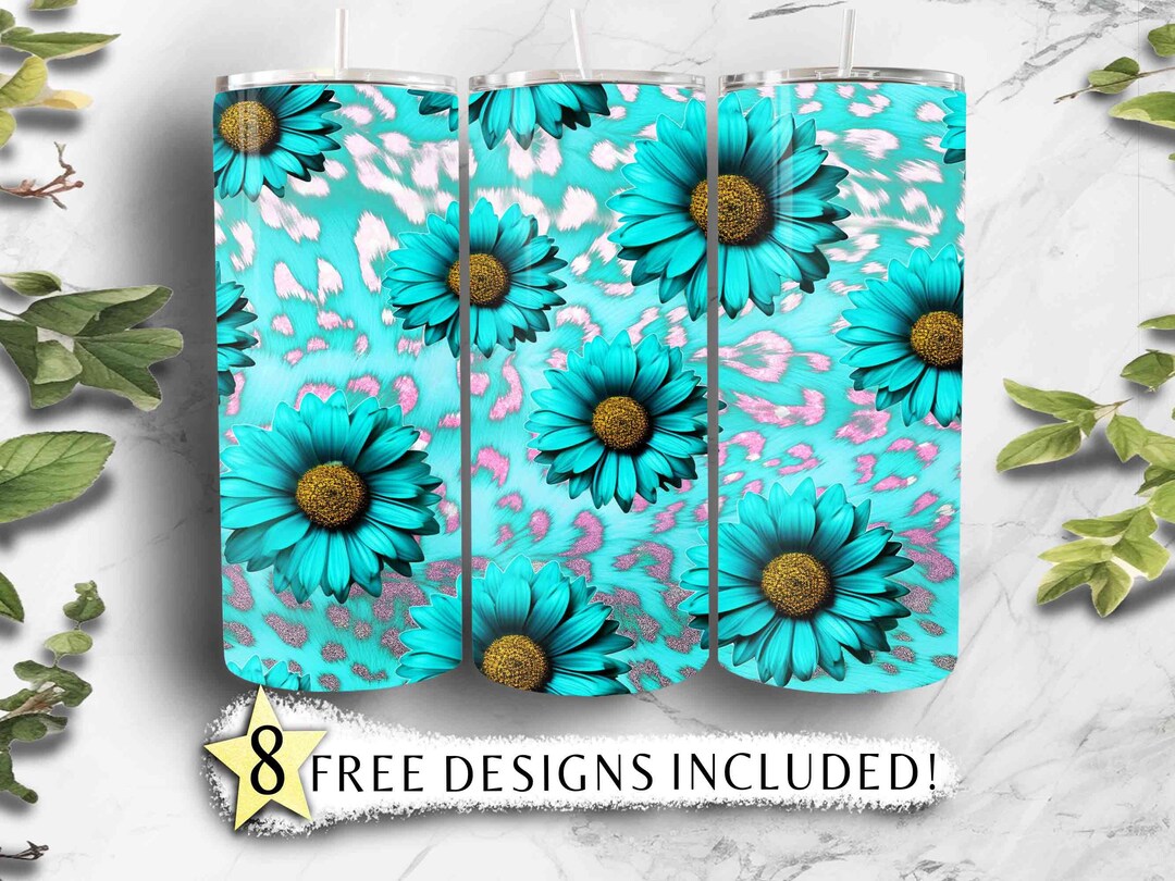 Sparkly Pink and Turquoise Sunflower PNG, Pink Leopard Print ...