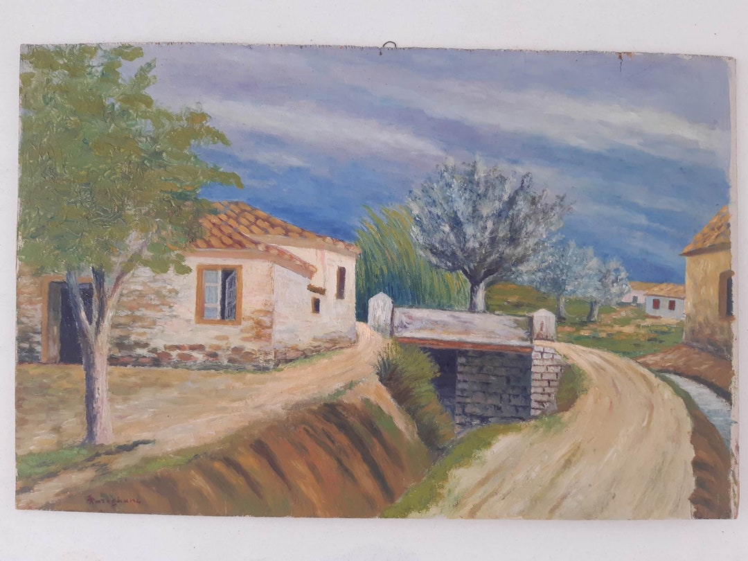 Greece Folk Art Oil Painting on Hardboard ,vintage Folk Painting Greek ...