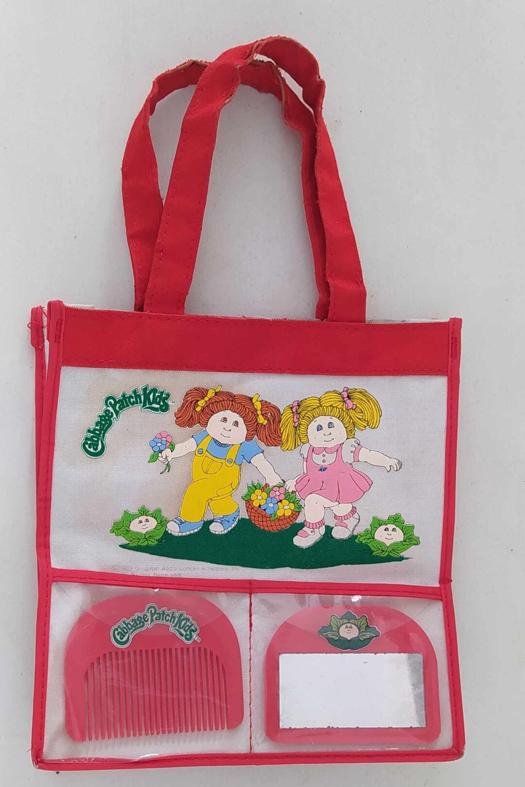 Vintage Cabbage Patch Kids Small Red Canvas Tote Bag With Accessories ...