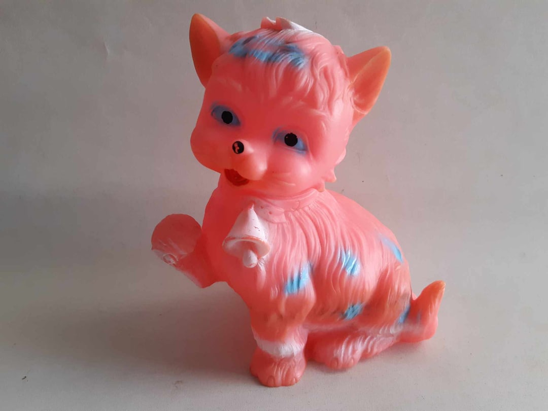 Cat Rubber Squeeze Toy ,vintage 1970s Kitty Squeaky Rubber Toy ,pink ...