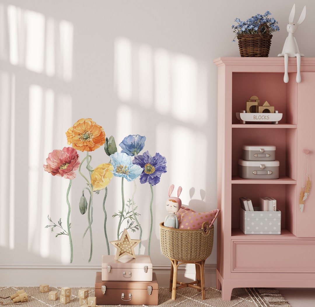 Poppy Wall Decals, Flower Wall Decal, Wildflower Wall Decals, Botanical ...