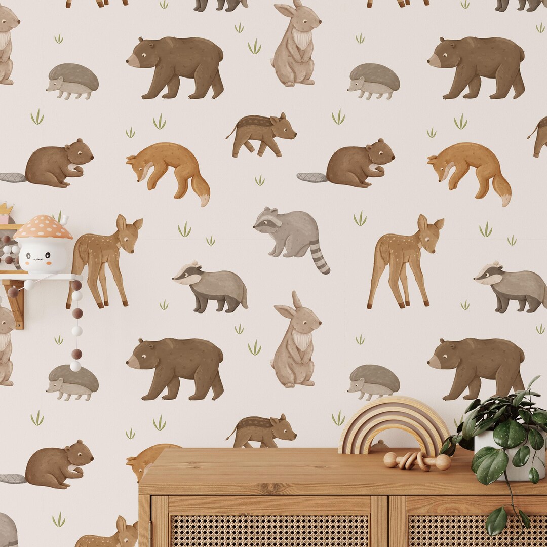 Woodland Animals Peel and Stick Wall Mural: Nursery Feature Wall Decor ...