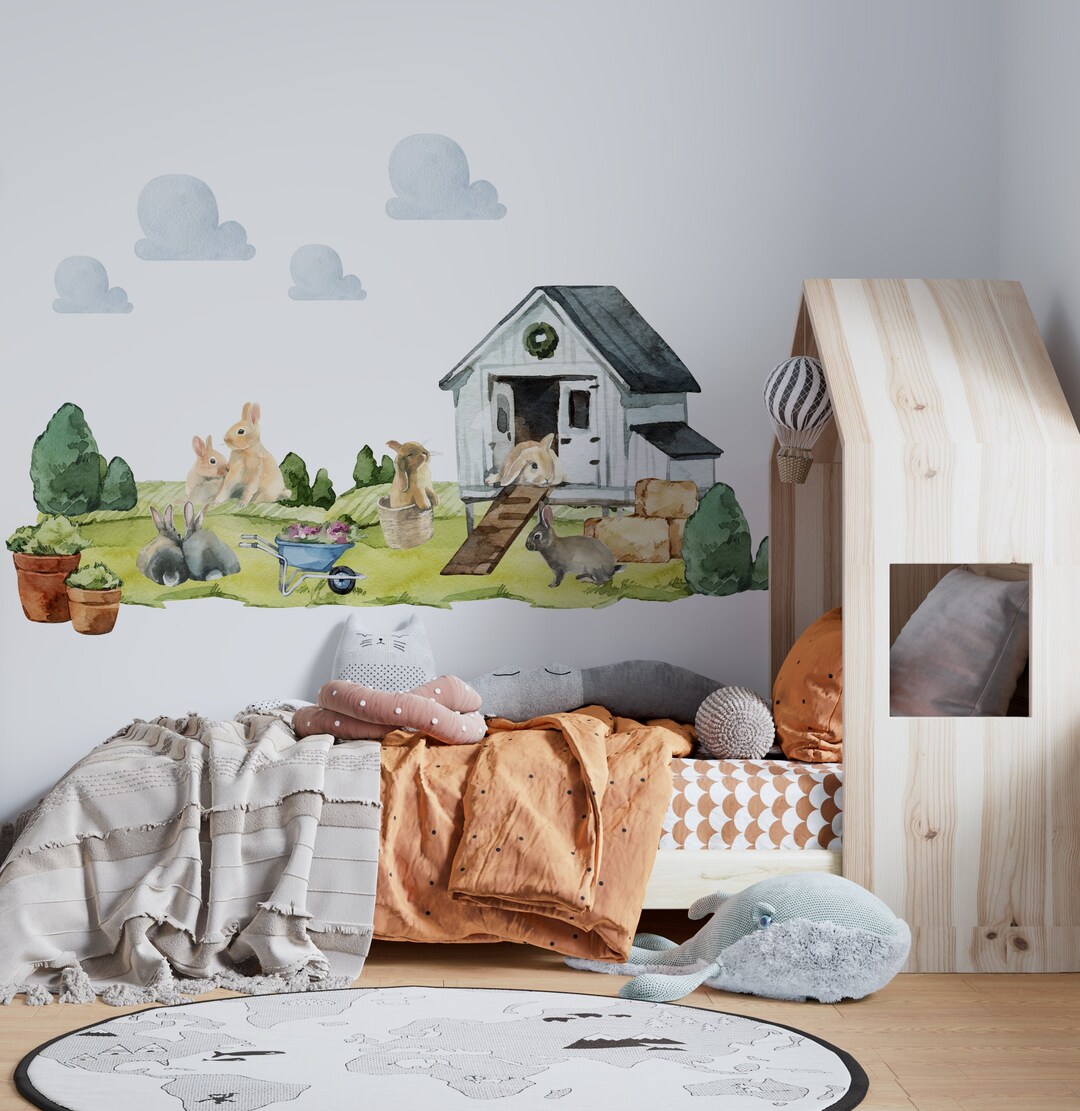 Bunny Wall Decals, Rabbit Farm Nursery Decor, Nursery Wall Decals ...