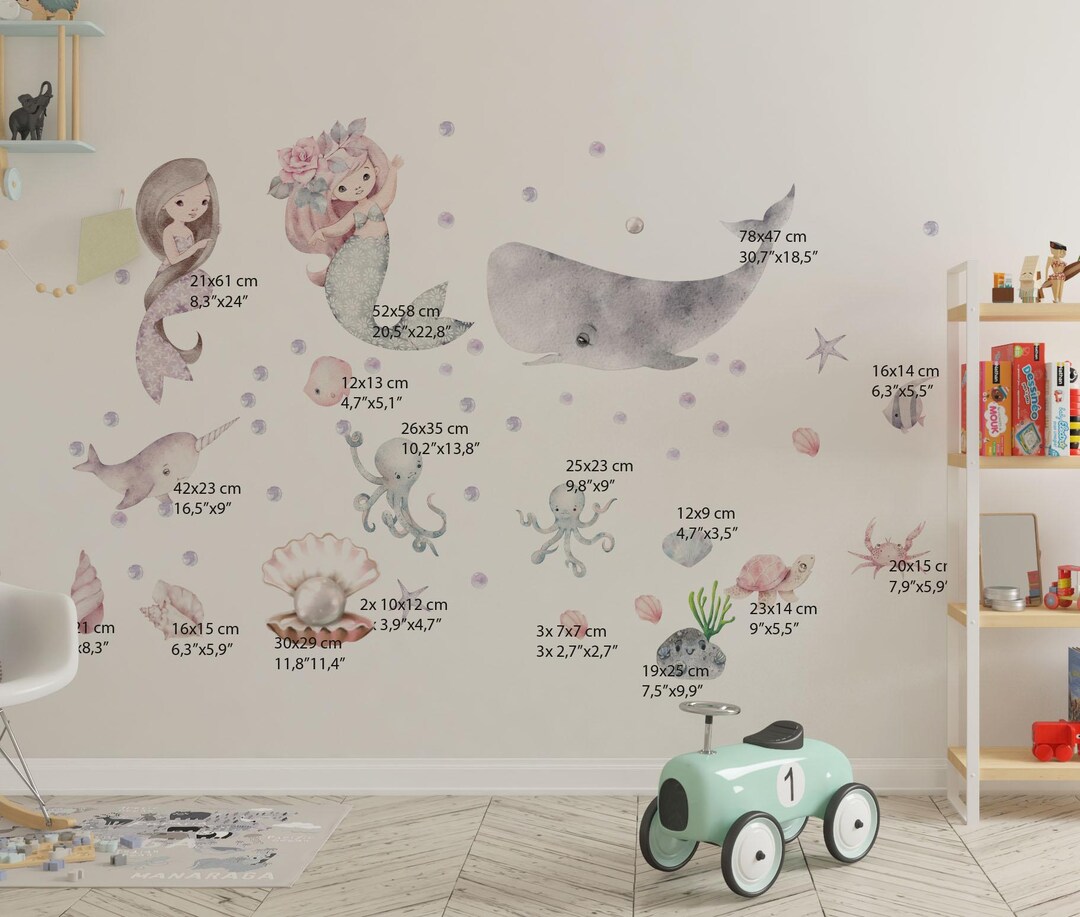 Mermaid Wall Decals | Girls Room Wall Stickers | Under the Sea Wall ...