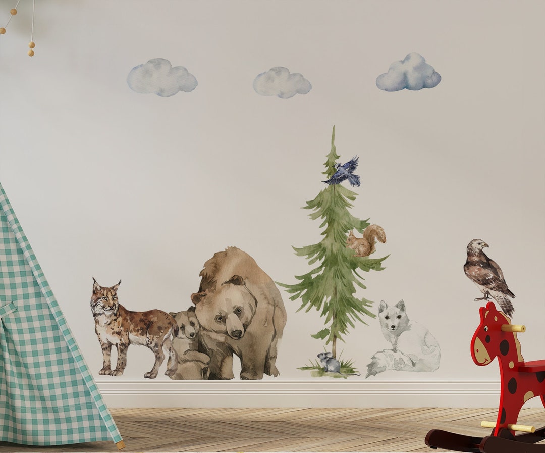 Forest Animals Wall Decal, Bear Wall Decal, Woodland Wall Decals, Tree ...