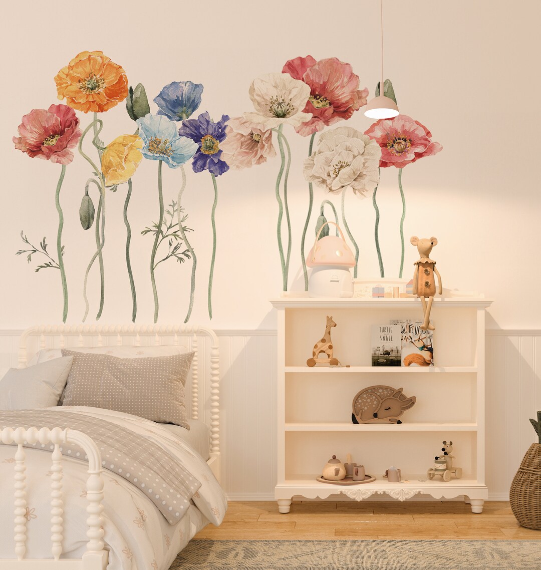 Flowers Wall Decals, Poppy Wall Decals, Wildflower Decal, Nursery Wall ...