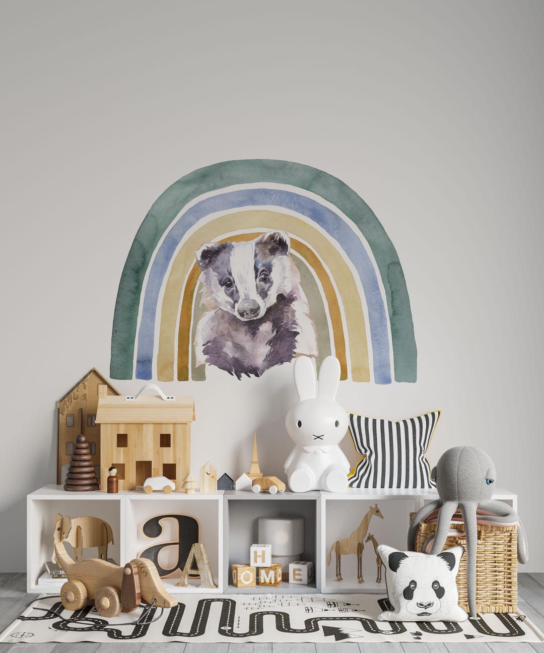 Woodland Nursery Wall Decals: Rainbow, Forest Animals, Customizable ...