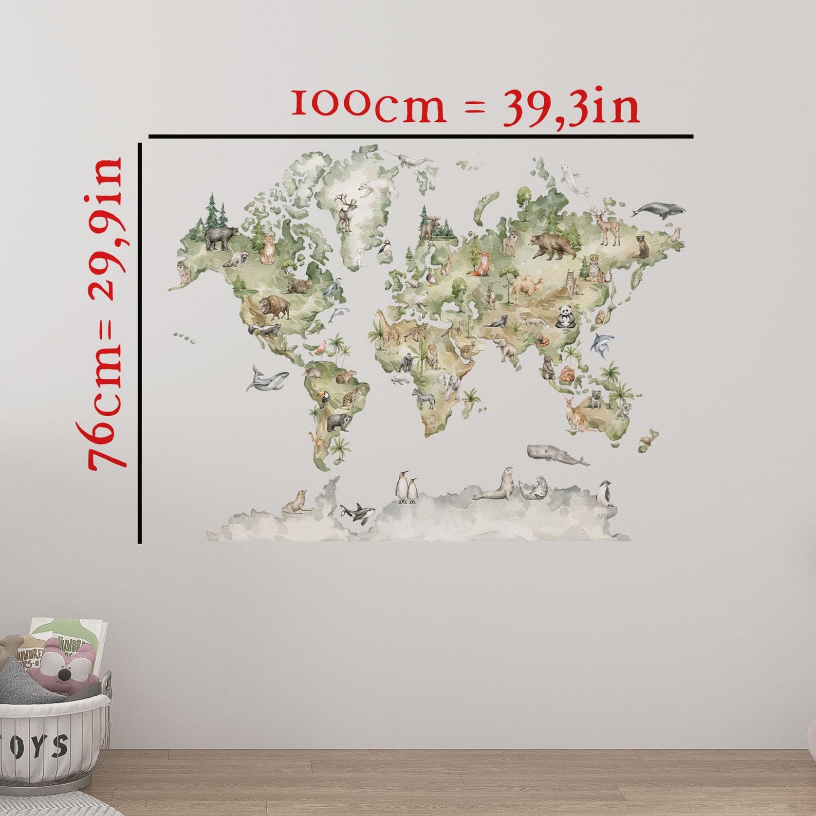 WORLD MAP Wall Decal for Kids, World Map Wall Decal, Wall Decal Animals ...