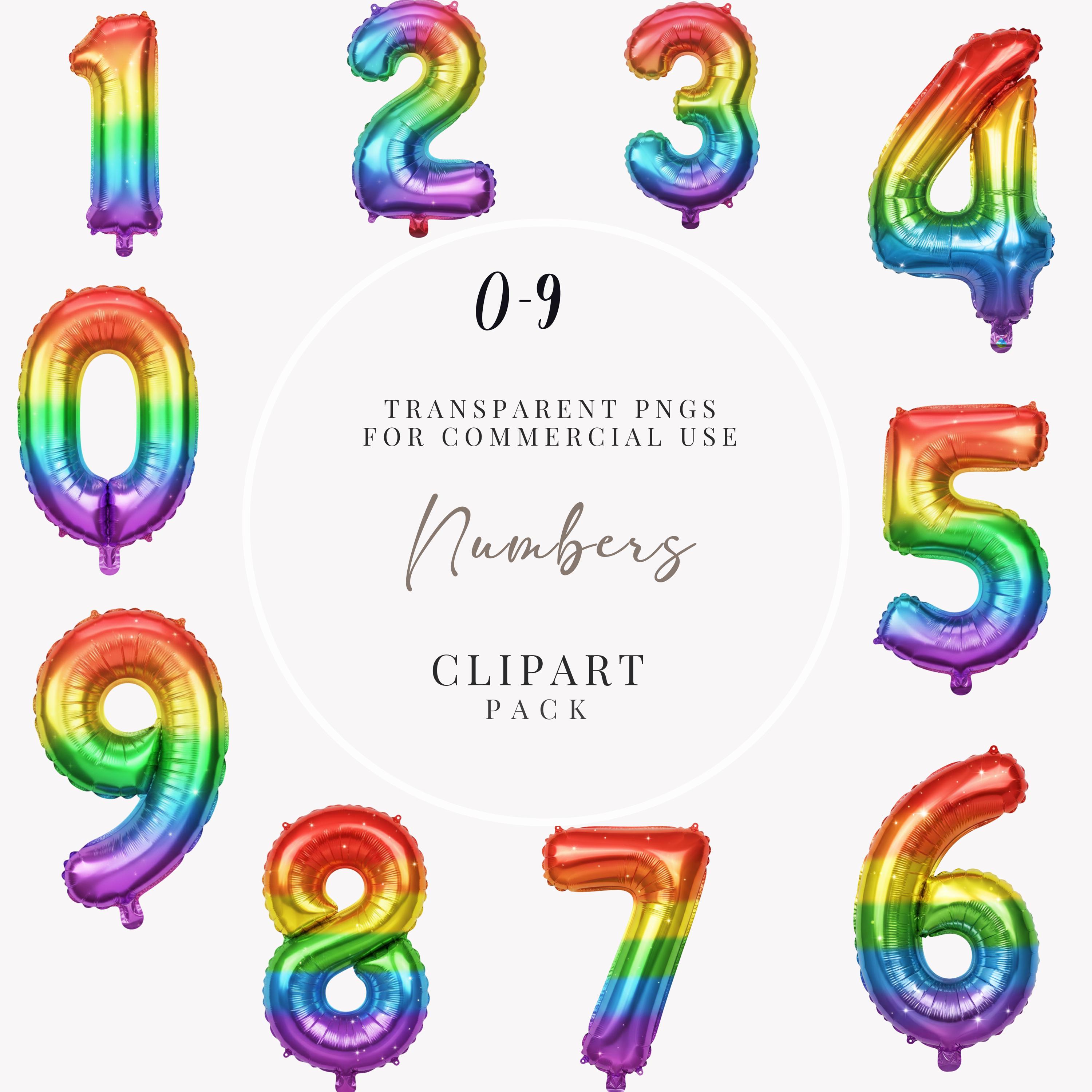 Rainbow Foil Balloon Numbers Clipart, Party (PNG Digital Download ...