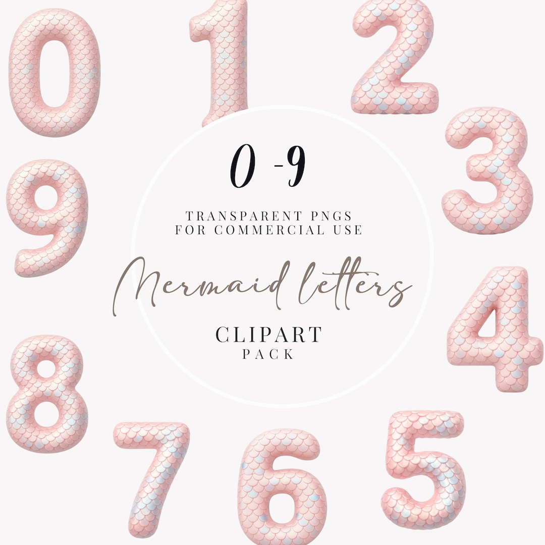 Mermaid Scale Numbers Clipart, Pink Iridescent Digitals PNG, Commercial ...