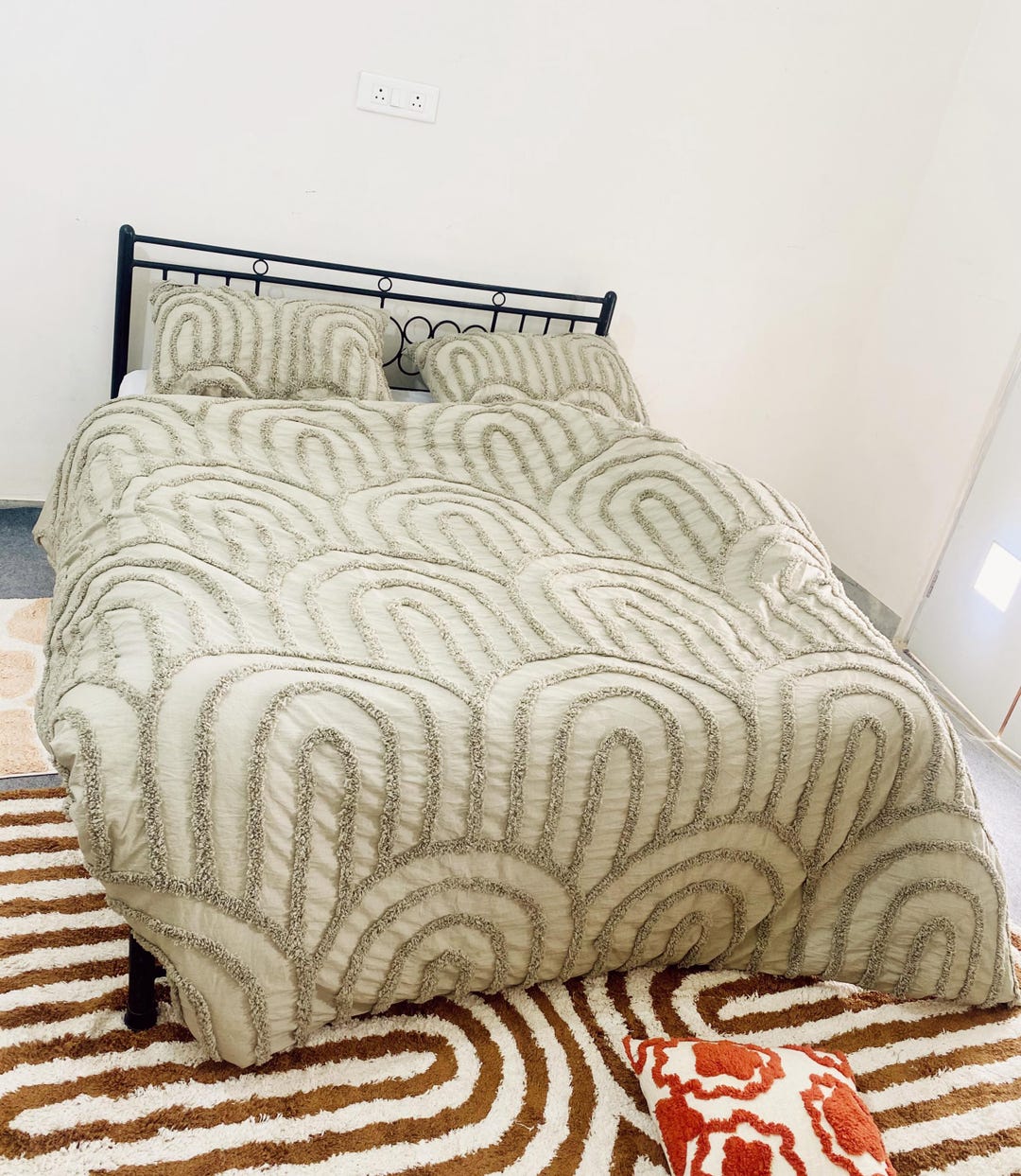 Grey Tufted Duvet Cover Boho Set, Soft Bedding Comforter Cover Queen ...