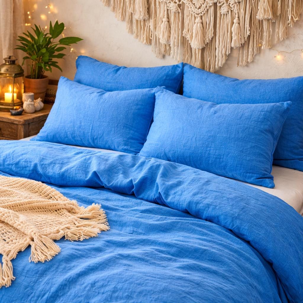Bright Blue Washed Linen Duvet Cover Set, Soft Minimalist Bedding - Etsy