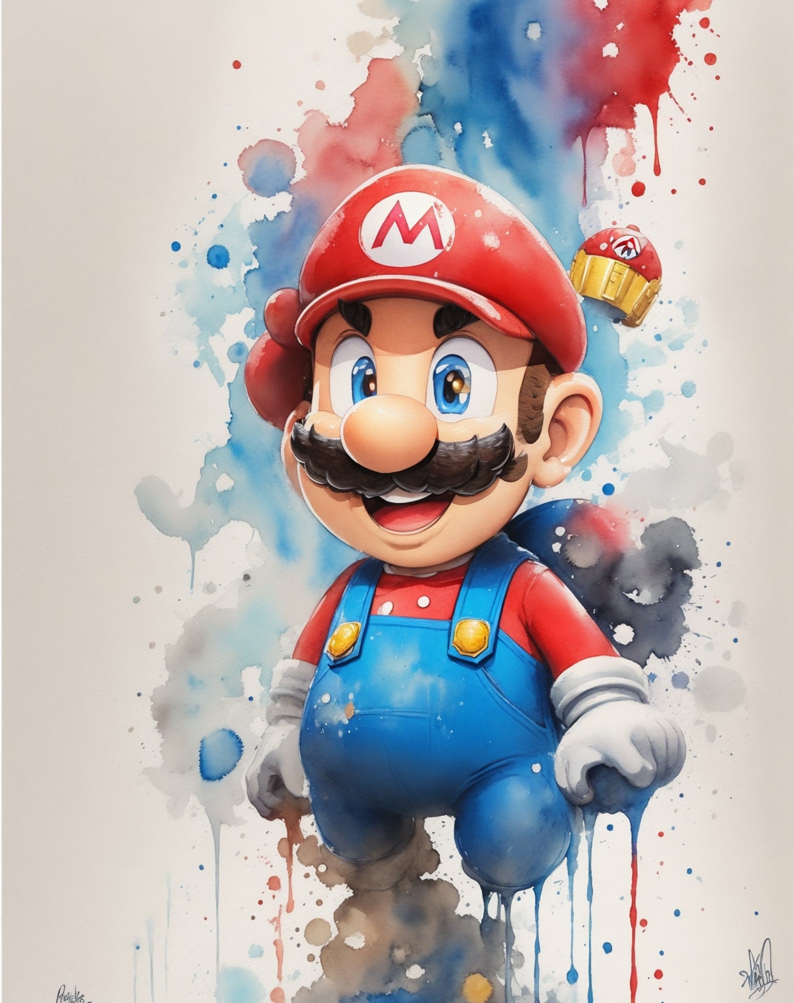 Set of 5 Watercolor Super Mario Bros Digital Images for Printing, T ...
