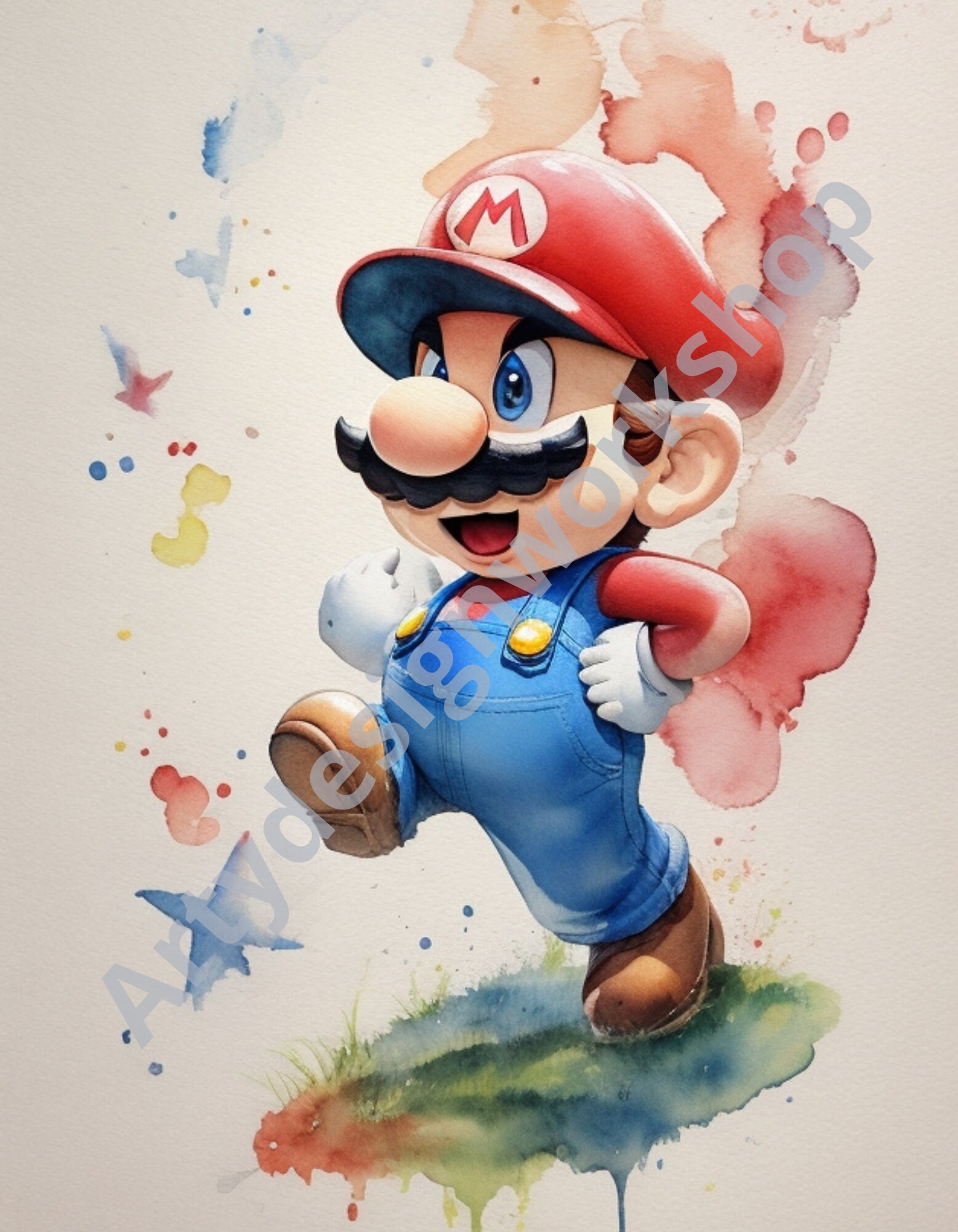 Set of 5 Super Mario PRINTABLE Watercolor Bundle Poster, T-shirt, and ...