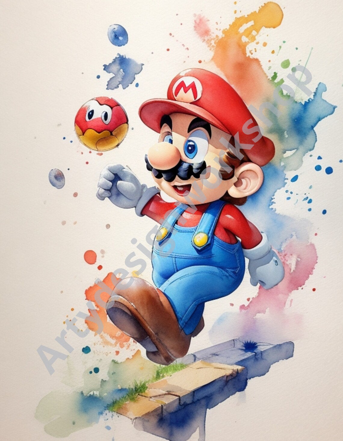 Set of 5 Super Mario PRINTABLE Watercolor Bundle Poster, T-shirt, and ...