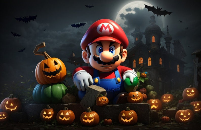 Set of 5 Realistic Halloween Themed Mario Bros. Digital Prints. Mario ...