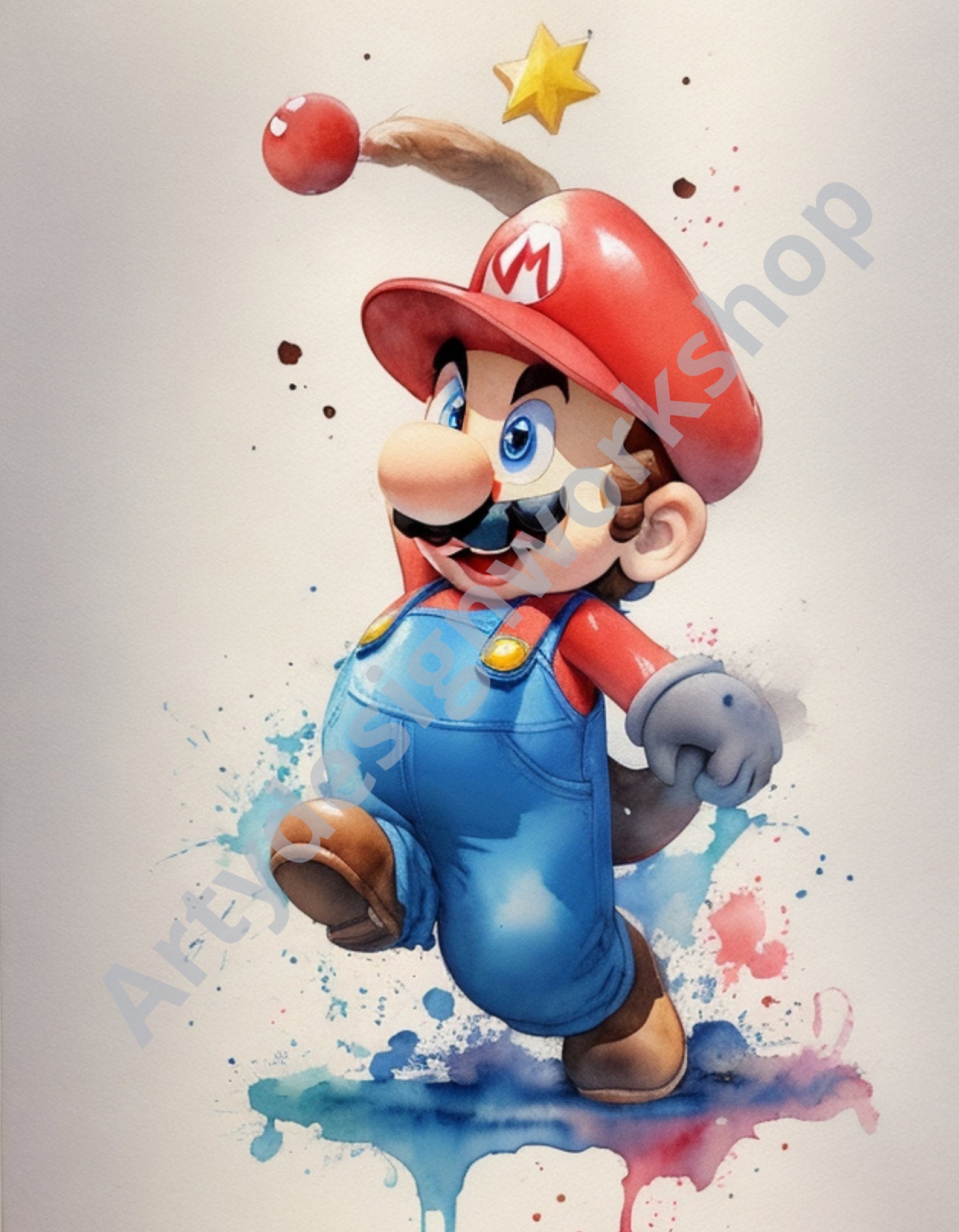 Set of 5 Super Mario PRINTABLE Watercolor Bundle Poster, T-shirt, and ...