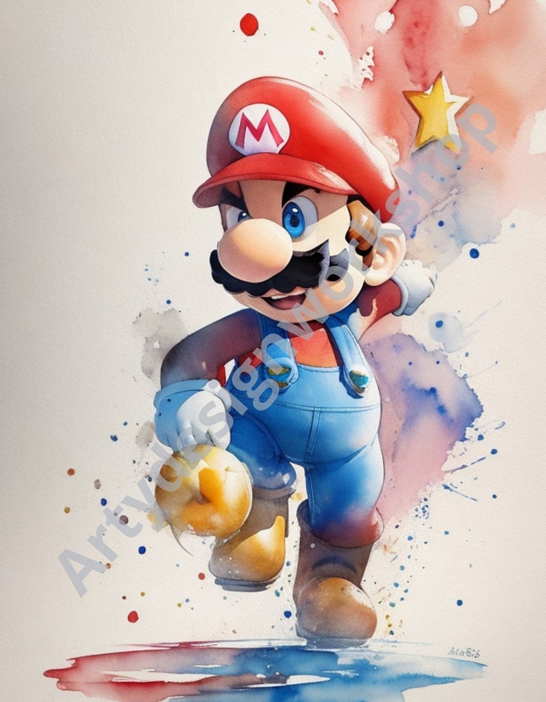 Set of 5 Super Mario PRINTABLE Watercolor Bundle Poster, T-shirt, and ...