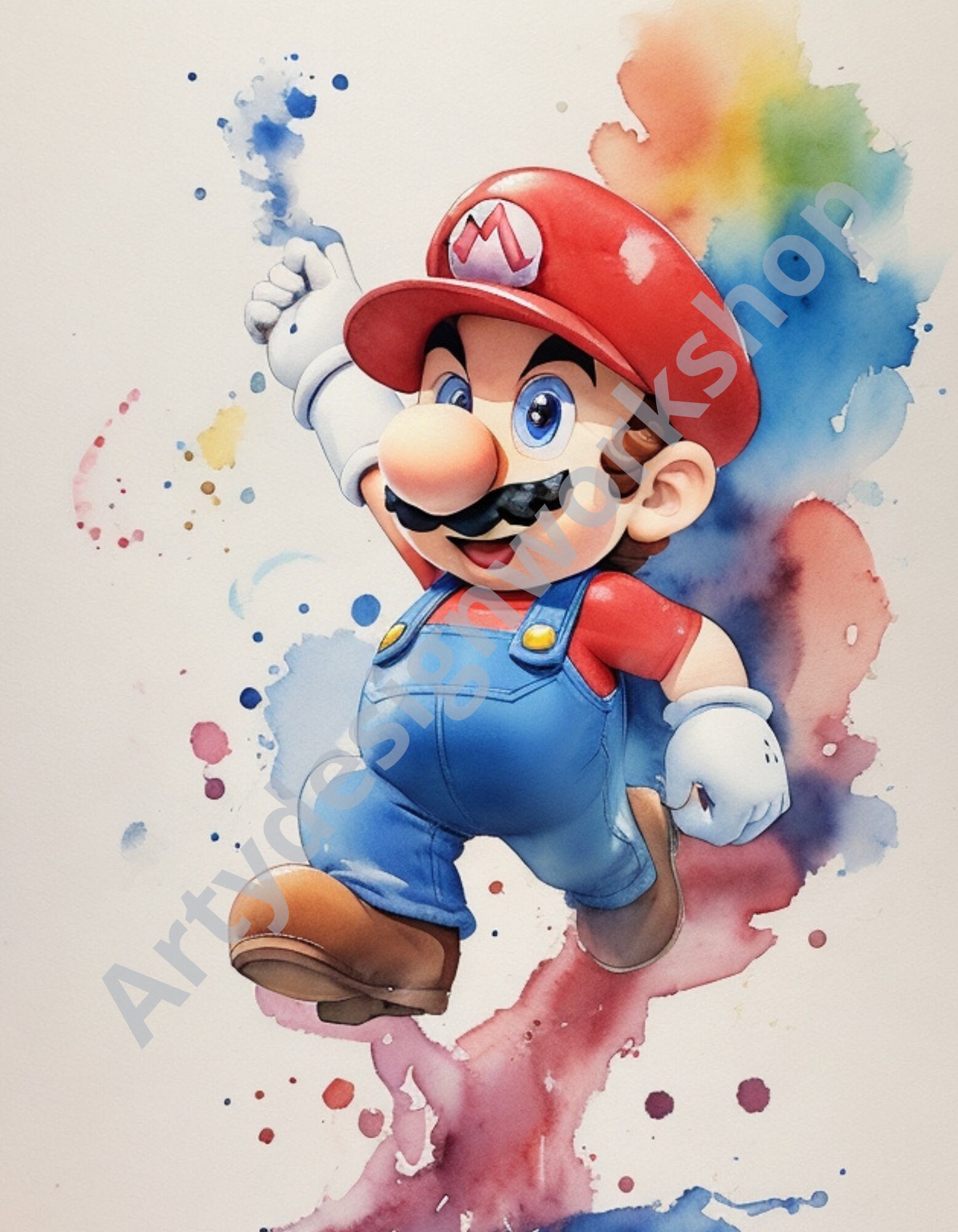 Set of 5 Super Mario PRINTABLE Watercolor Bundle Poster, T-shirt, and ...