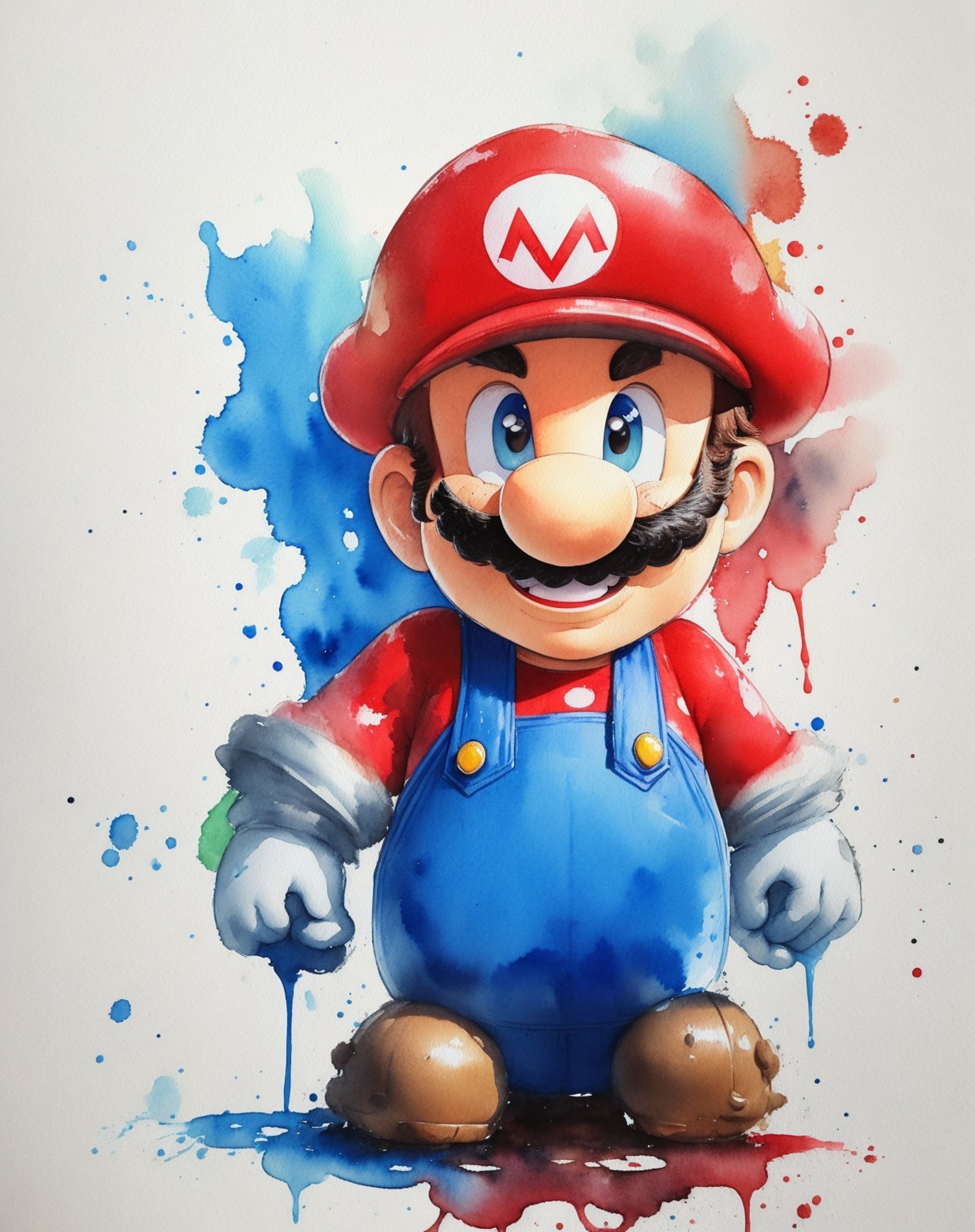Set of 5 Watercolor Super Mario Bros Digital Images for Printing, T ...