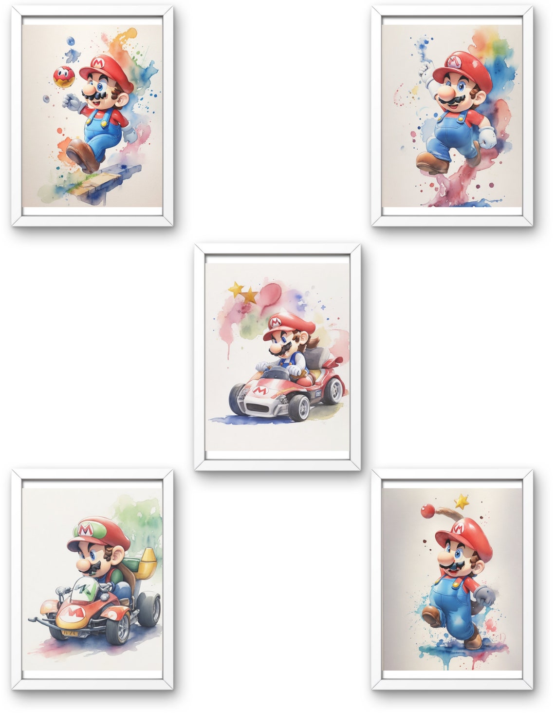 Set of 5 Super Mario PRINTABLE Watercolor Bundle Poster, T-shirt, and ...