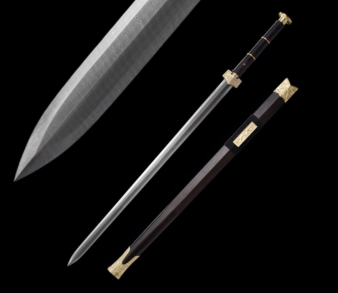 Handmade of Ebony Damascus Steel Sword Fine True War Sword Full Tang ...