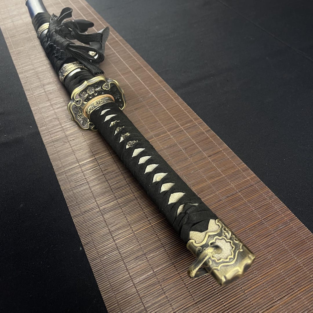 Taijutsu Handmade Japanese Katana T10 Steel Samurai Sword Black Katana ...