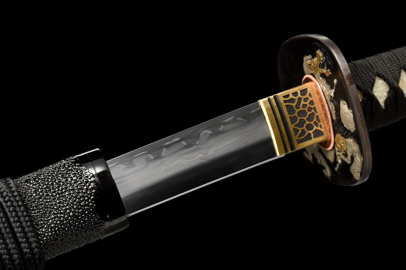 Black Fish Skin Katana Handmade Samurai Sword True Harmon Full Tang ...