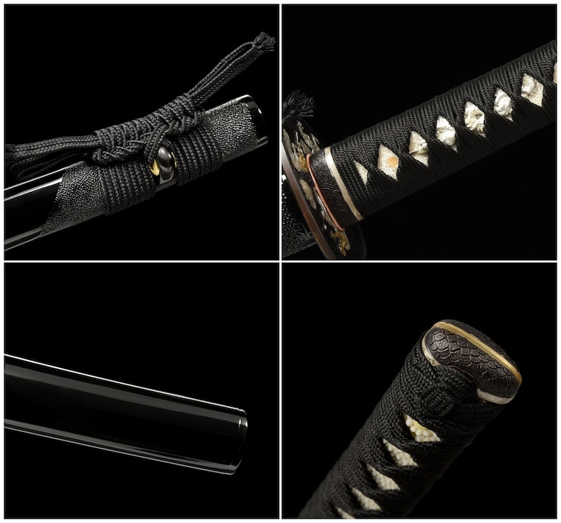 Black Fish Skin Katana Handmade Samurai Sword True Harmon Full Tang ...