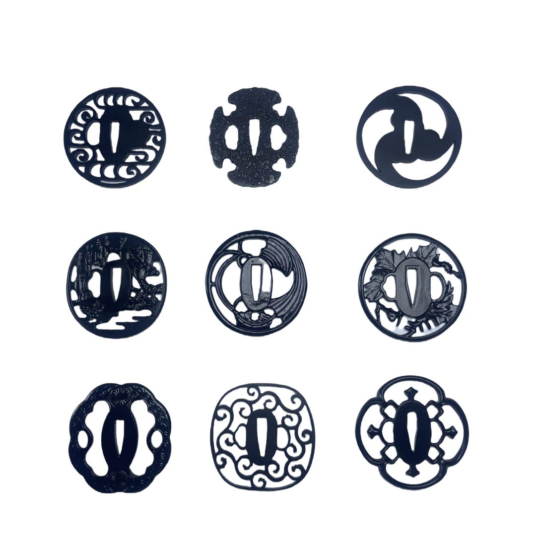 Part 3 Tsuba DIY Katana Iron Black Hand Guard Tsuba Japanese Samurai ...