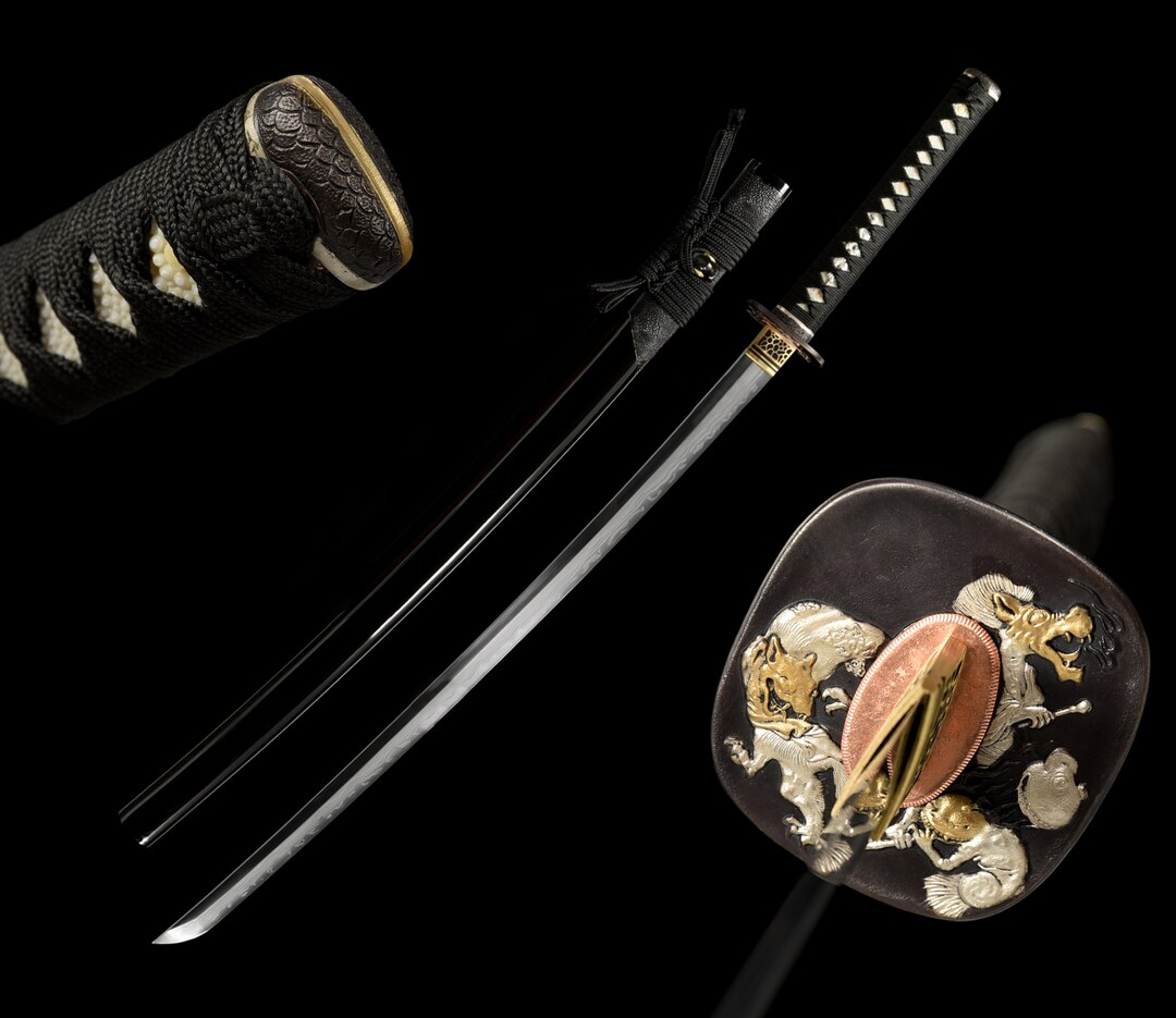 Black Fish Skin Katana Handmade Samurai Sword True Harmon Full Tang ...