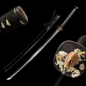 Black Fish Skin Katana Handmade Samurai Sword True Harmon Full Tang ...