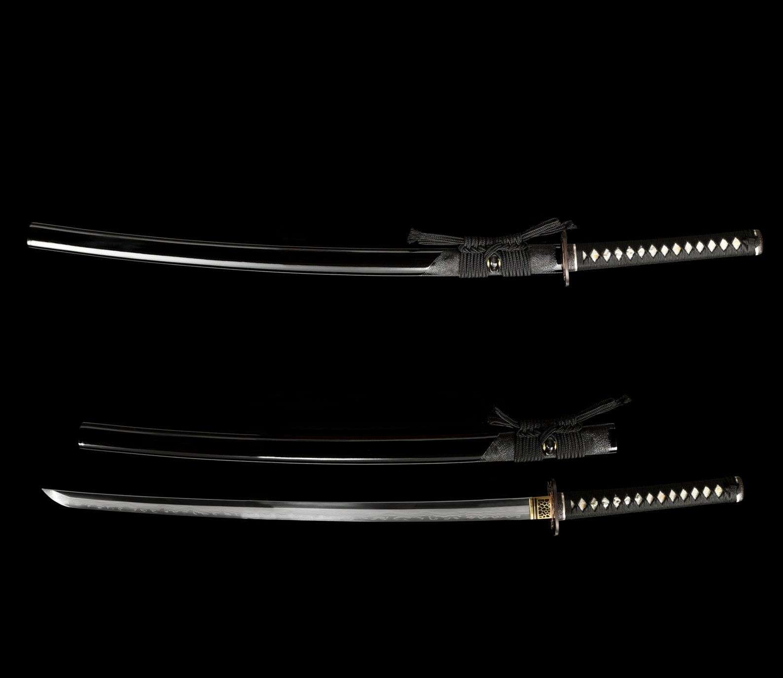 Black Fish Skin Katana Handmade Samurai Sword True Harmon Full Tang ...