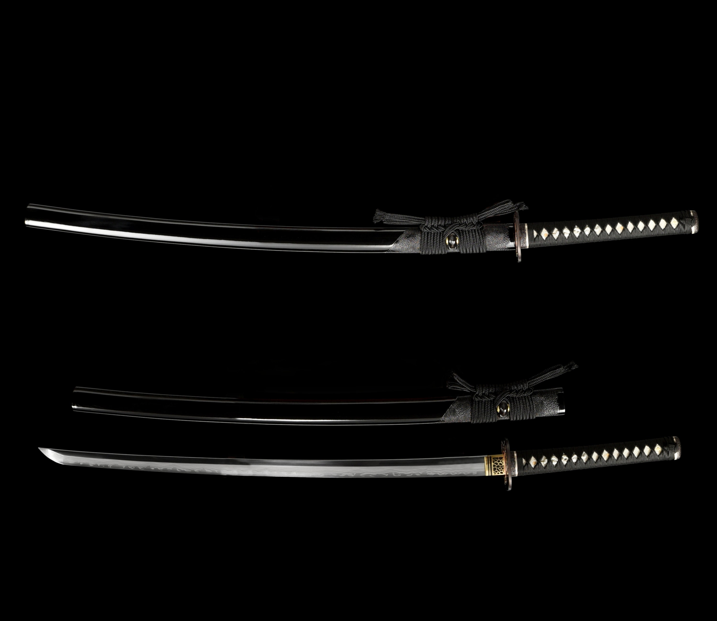 Black Fish Skin Katana Handmade Samurai Sword True Harmon Full Tang ...