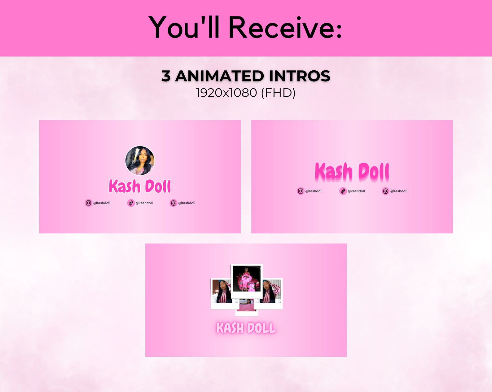 PINK DOLL Youtube Branding Kit, Channel Banners Intros Outros Logos ...