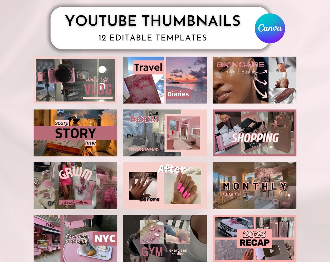12 Youtube Thumbnails Templates. Fully Editable Canva Templates. DIY ...