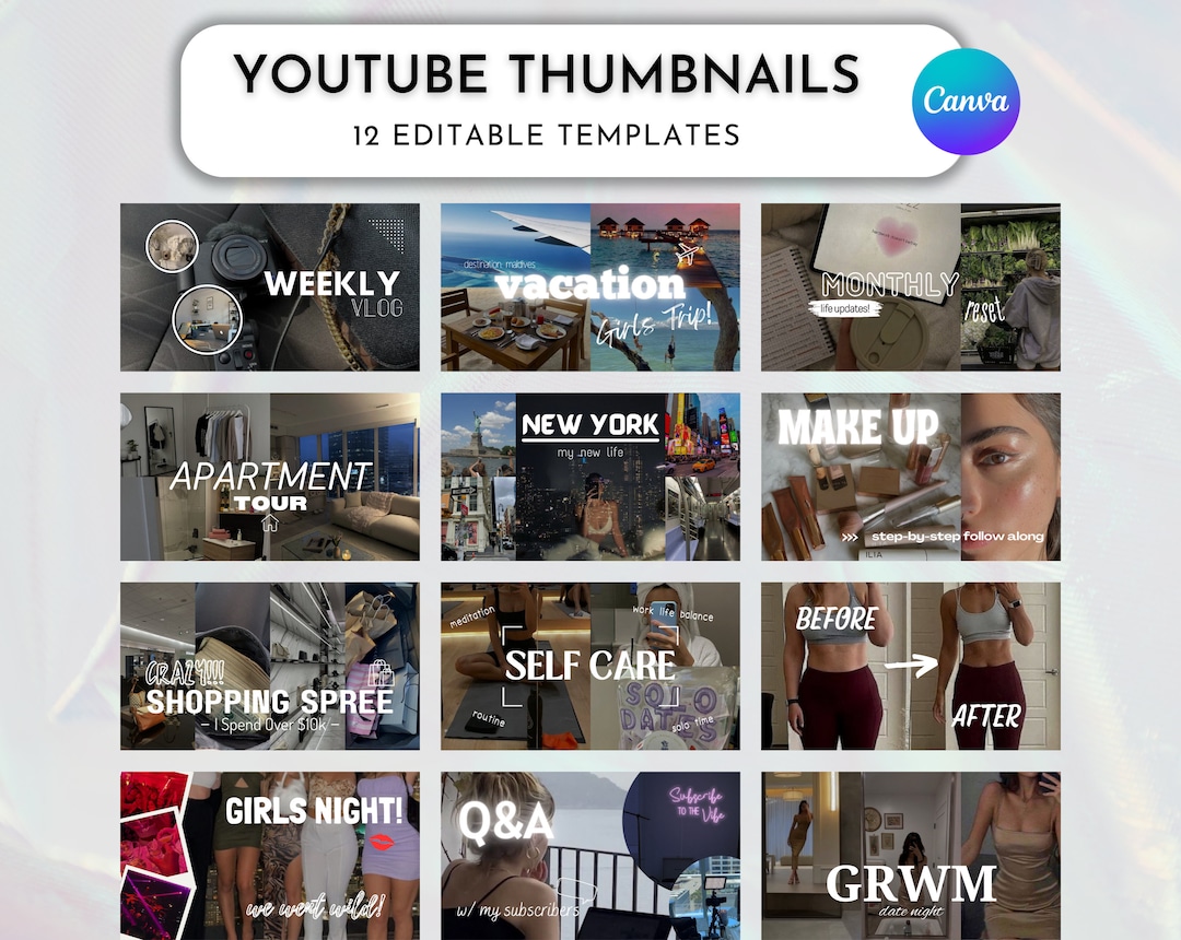12 Youtube Thumbnails Templates. Editable Canva Template. Youtube ...