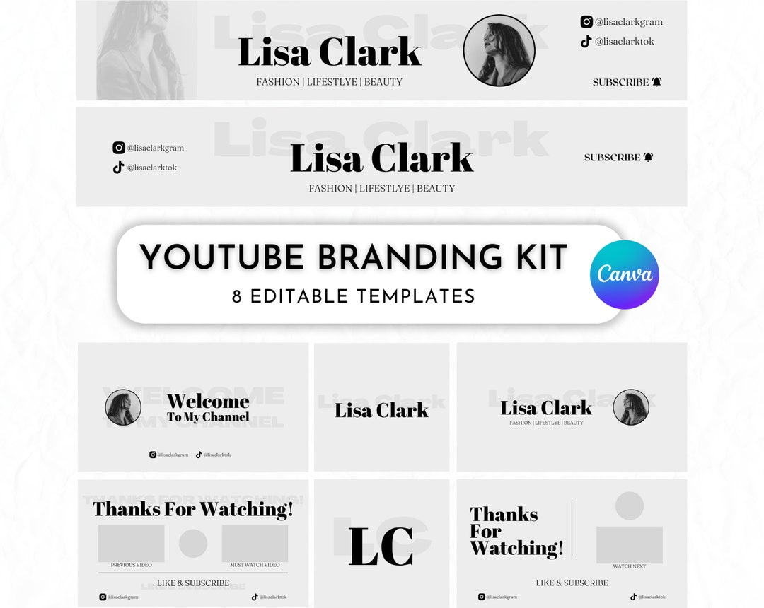 Youtube Branding Kit Minimal Black & White, YT Banners Intro Outro ...