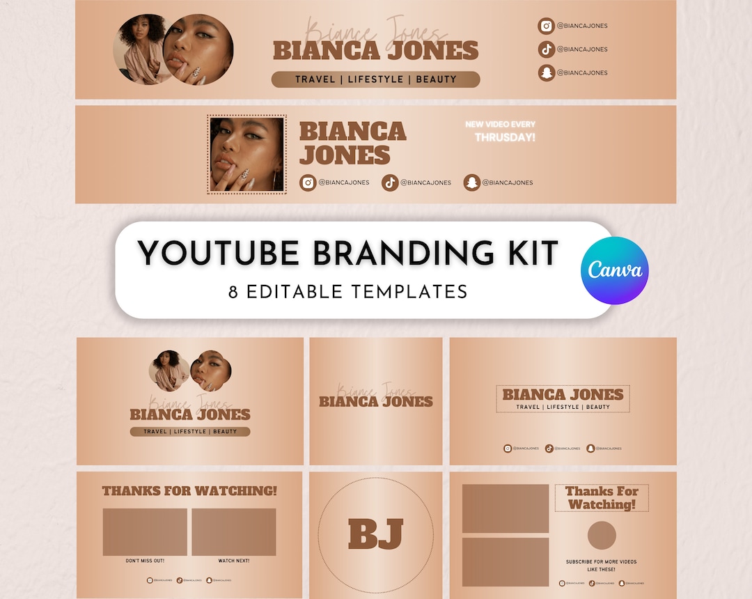 Youtube Branding Kit Brown, Brand Kit for Beginners, Fully Editable ...