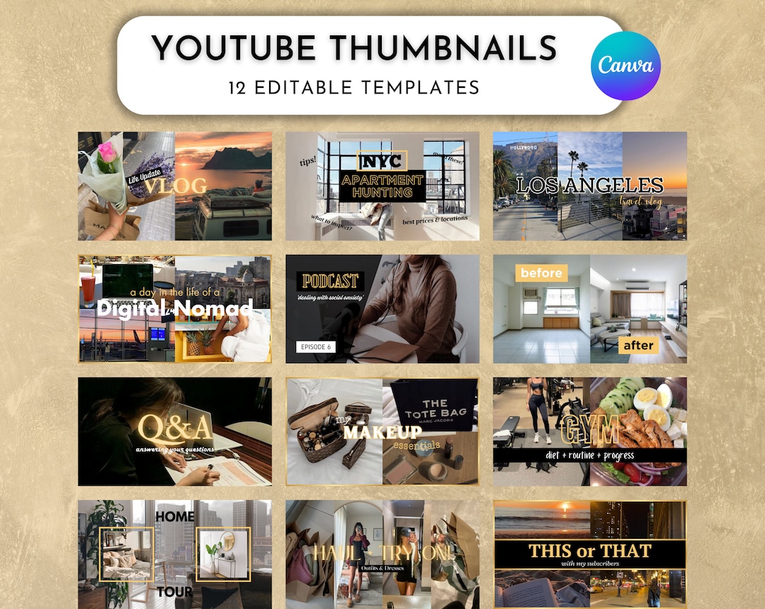 12 Youtube Thumbnails Templates. Fully Editable Canva Templates ...