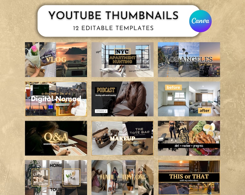 12 Youtube Thumbnails Templates. Fully Editable Canva Templates ...